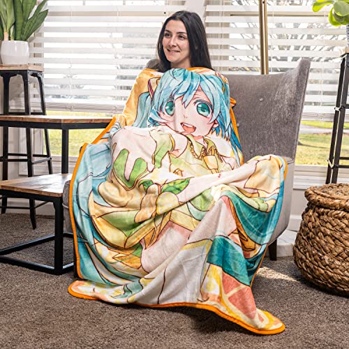 Hatsune Miku Fleece Throw Blanket | Featuring Hologram Citrus Hatsune Miku | Plush Thow Fleece Bed Comforter 45 X 60 inches