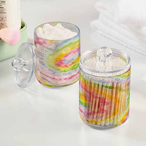 xigua 2 Pack Qtip Holder Dispenser Rainbow Tie Dye 10 Oz Bathroom Organizer with Lids Storage Canister for Cotton Ball,Cotton Swab,Cotton Round Pads,Floss#599