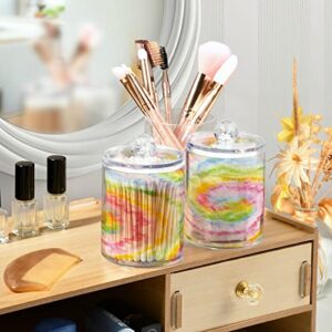 xigua 2 Pack Qtip Holder Dispenser Rainbow Tie Dye 10 Oz Bathroom Organizer with Lids Storage Canister for Cotton Ball,Cotton Swab,Cotton Round Pads,Floss#599