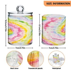 xigua 2 Pack Qtip Holder Dispenser Rainbow Tie Dye 10 Oz Bathroom Organizer with Lids Storage Canister for Cotton Ball,Cotton Swab,Cotton Round Pads,Floss#599