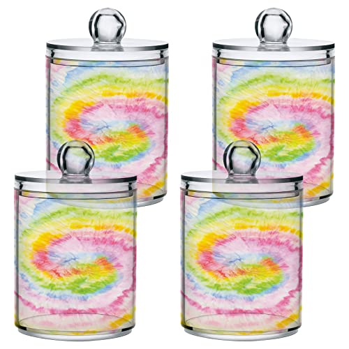 xigua 2 Pack Qtip Holder Dispenser Rainbow Tie Dye 10 Oz Bathroom Organizer with Lids Storage Canister for Cotton Ball,Cotton Swab,Cotton Round Pads,Floss#599