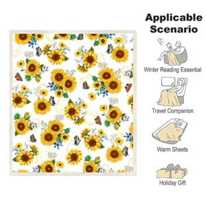 Sunflower Blanket Sunflower Gifts for Women Throw Blanket,Sunflower Gifts Bedding Decor White Throw Blanket,Sunflower Stuff Decorations Warm Soft Sherpa Thick Blanket for Bed Sofa Office