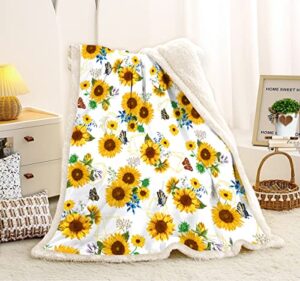 sunflower blanket sunflower gifts for women throw blanket,sunflower gifts bedding decor white throw blanket,sunflower stuff decorations warm soft sherpa thick blanket for bed sofa office