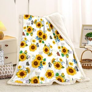 Sunflower Blanket Sunflower Gifts for Women Throw Blanket,Sunflower Gifts Bedding Decor White Throw Blanket,Sunflower Stuff Decorations Warm Soft Sherpa Thick Blanket for Bed Sofa Office