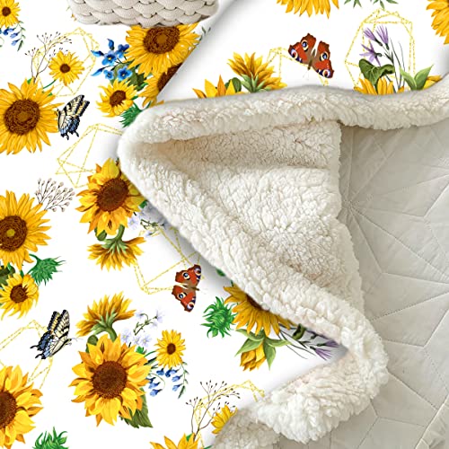 Sunflower Blanket Sunflower Gifts for Women Throw Blanket,Sunflower Gifts Bedding Decor White Throw Blanket,Sunflower Stuff Decorations Warm Soft Sherpa Thick Blanket for Bed Sofa Office