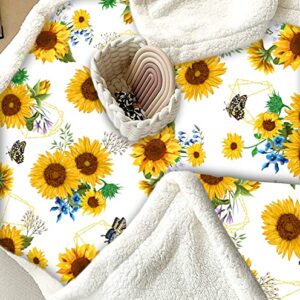 Sunflower Blanket Sunflower Gifts for Women Throw Blanket,Sunflower Gifts Bedding Decor White Throw Blanket,Sunflower Stuff Decorations Warm Soft Sherpa Thick Blanket for Bed Sofa Office