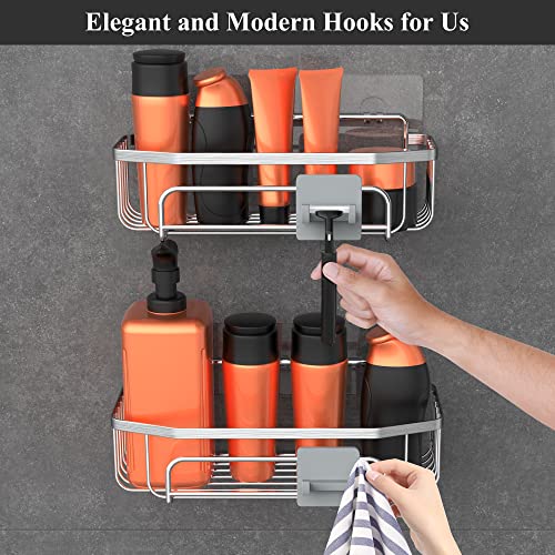 Nieifi Shower Caddy Organizer Shelf Rack Storage Basket with Hooks, Adhesive Bathroom Shelves No Drilling 3 Pack