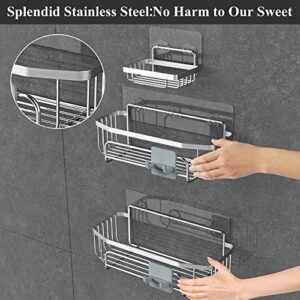 Nieifi Shower Caddy Organizer Shelf Rack Storage Basket with Hooks, Adhesive Bathroom Shelves No Drilling 3 Pack