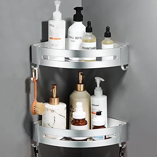 Shower Corner Shelf 2 Pack Caddy Wall Mounted Shower Organizer Corner Soap ith Removable Hooks Shampoo Holder No Drilling Storage Rack for Toilet Kitchen Dorm