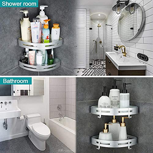 Shower Corner Shelf 2 Pack Caddy Wall Mounted Shower Organizer Corner Soap ith Removable Hooks Shampoo Holder No Drilling Storage Rack for Toilet Kitchen Dorm