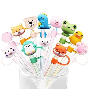 12Pcs Animals Straw Tips Cover,Reusable Frog Straw Covers Cap,Dust Proof Drinking Straw Tips Lids for 6-8mm,Cartoon Cute Straw Cap Lids Cap,Portable Straw Caps Decoration(12PCS Animal Style)