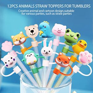 12Pcs Animals Straw Tips Cover,Reusable Frog Straw Covers Cap,Dust Proof Drinking Straw Tips Lids for 6-8mm,Cartoon Cute Straw Cap Lids Cap,Portable Straw Caps Decoration(12PCS Animal Style)