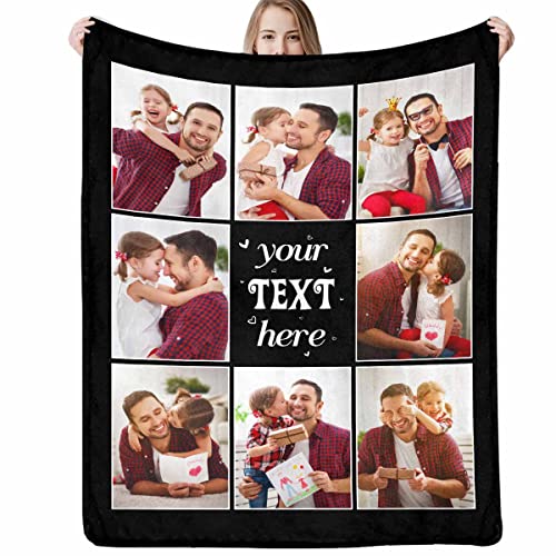 Dad Gifts Custom Father's Day Blanket Made in US Personalized Family Photo Blanket for Birthday,Name Customized Soft Fleece Bed Throw Blanket for Sofa Home