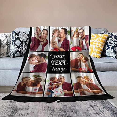 Dad Gifts Custom Father's Day Blanket Made in US Personalized Family Photo Blanket for Birthday,Name Customized Soft Fleece Bed Throw Blanket for Sofa Home