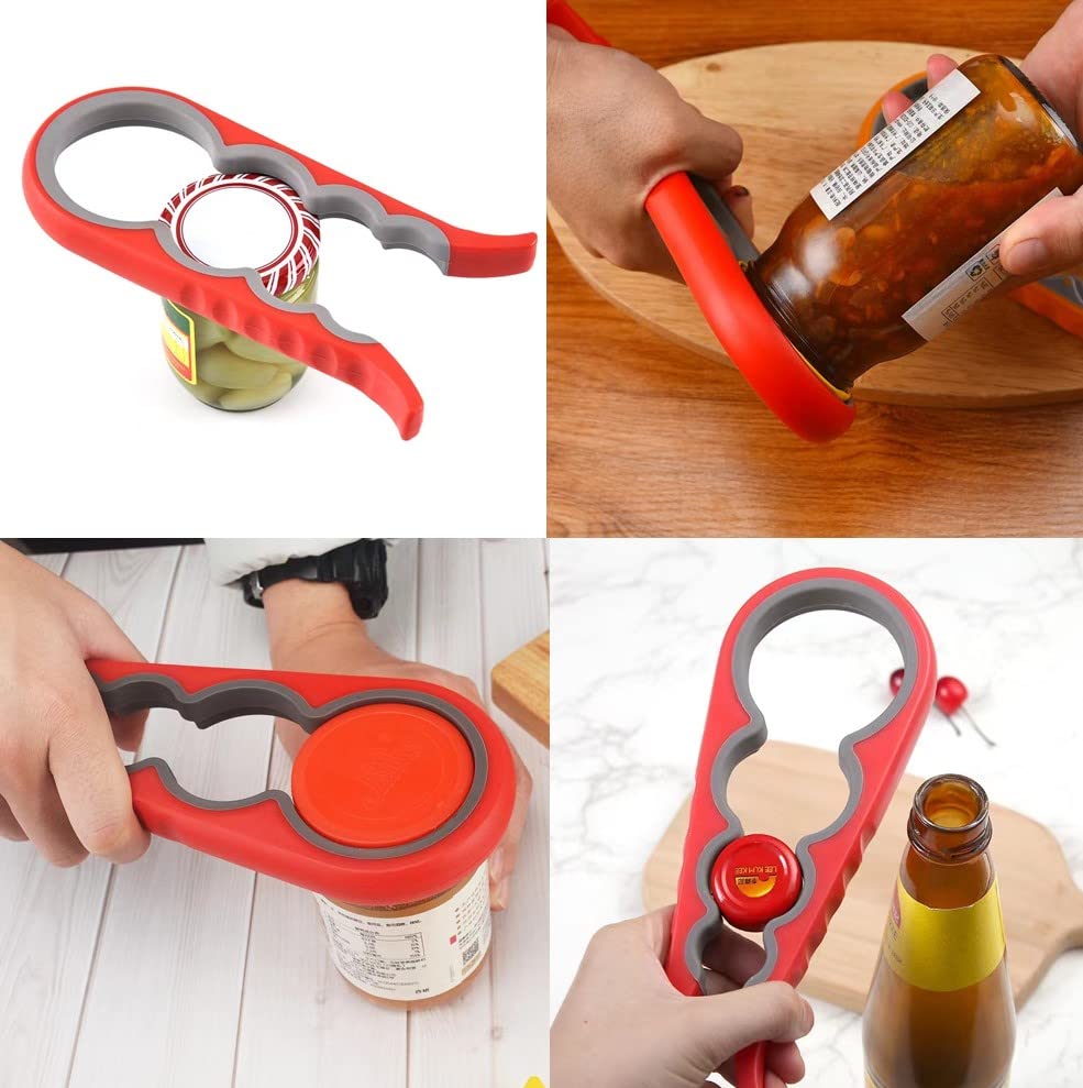 Can Opener for Seniors with Arthritis Helping Hand Jar Opener for Weak Hands Easy Opener with Silicone Jar Opener Gripper Adjustable Multiple Opener 4 in 1 Bottle Opener Jar Lid Opener Jar Opener Tool