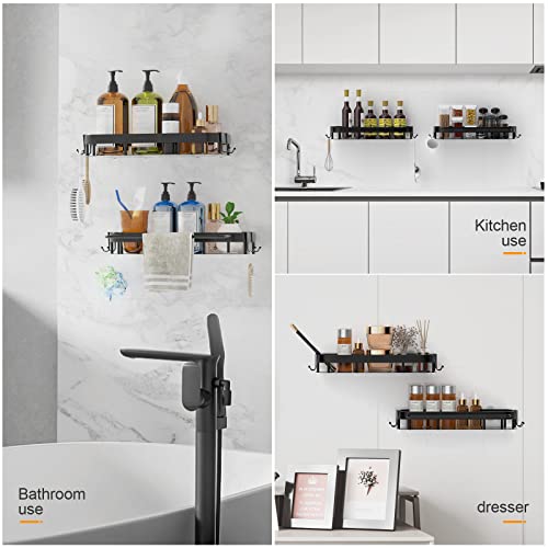 SAYUUM Shower Caddy, Shelf Organizer Rack(4-Pack), Self Adhesive No Drilling Black Bathroom Shelves