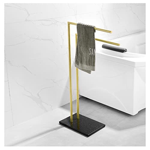 LUKEO 90cm Hanging Towel Bar Holder Marble Base No Punching/Free Floor Stand Bath/Bathroom Rack Rail in Golden