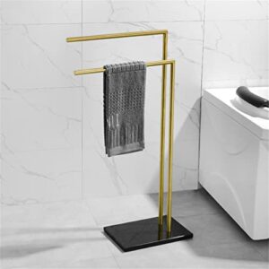 LUKEO 90cm Hanging Towel Bar Holder Marble Base No Punching/Free Floor Stand Bath/Bathroom Rack Rail in Golden