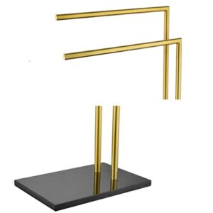 LUKEO 90cm Hanging Towel Bar Holder Marble Base No Punching/Free Floor Stand Bath/Bathroom Rack Rail in Golden