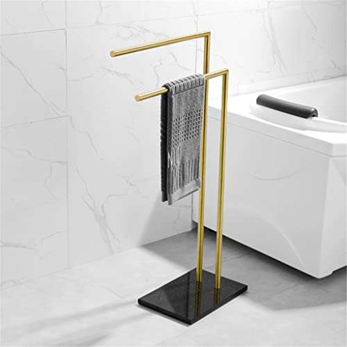 LUKEO 90cm Hanging Towel Bar Holder Marble Base No Punching/Free Floor Stand Bath/Bathroom Rack Rail in Golden