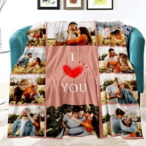 Yasion Customized Blankets with Photos Custom Costume Couples Blanket with Pictures Personalized Gifts for Men Wife Womens My Boyfriend Husband Her Christmas I Love You(4*Photos-32X48)