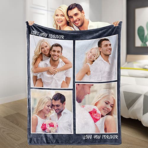 Yasion Customized Blankets with Photos Custom Costume Couples Blanket with Pictures Personalized Gifts for Men Wife Womens My Boyfriend Husband Her Christmas I Love You(4*Photos-32X48)