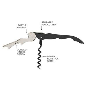 True Truetap Double Hinged Professional Waiter's Corkscrew - Wine Key and Wine Opener for Wine Bottles, Black