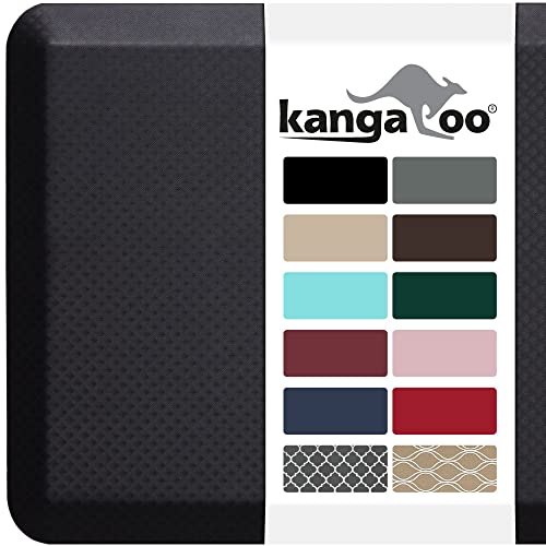 KANGAROO Thick Ergonomic Anti Fatigue Cushioned Kitchen Floor Mats, Standing Office Desk Mat, Waterproof Scratch Resistant Topside, Supportive All Day Comfort Padded Foam Rugs, 32x20, Black