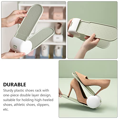 Scicalife Shelf Holders 4pcs Shoe Slots Organizer Adjustable Shoe Stacker Shoes Storage Holder Display Rack for Closet Shoe Holder Rack Space Saver Grey/Green Two Tier Shoe Rack