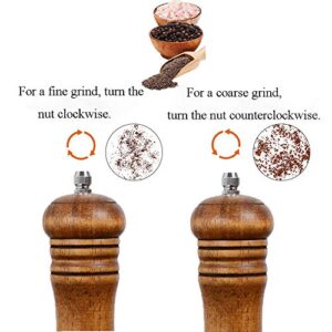 Haomacro Pepper Grinder,Wood Salt and Pepper Grinder Mills Sets, Classic Manual Salt Grinder Refillable Pepper Mill Sets with Acrylic Visible Window Adjustable Ceramic Grinding Rotor 6.5inch 2 Pack