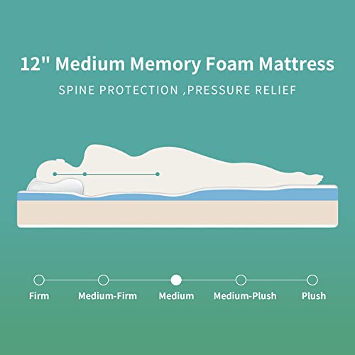 King Size Mattress,12 Inch Bamboo Charcoal Cooling Gel Memory Foam Mattress in a Box,Medium-Firm Mattress Made in USA,Pressure Relief & Temperature Regulation,Fiberglass-Free,CertiPUR-US Certified