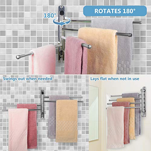 Swivel Bathroom Towel Rack JSVER Towel Rack Wall Mounted, SUS304 Stainless Steel Towel Bar, 4-Arm Space Saving Towel Hanger, Towel Racks for Bathroom, Kitchen