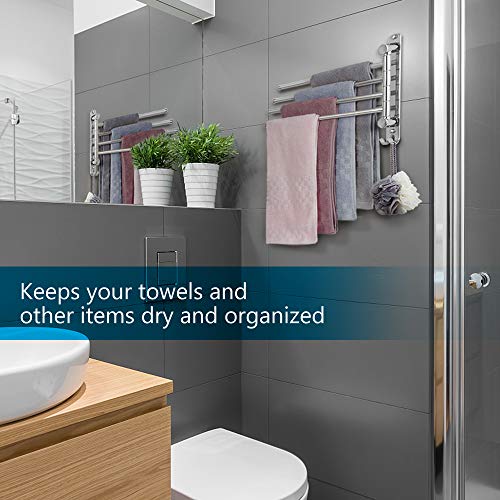 Swivel Bathroom Towel Rack JSVER Towel Rack Wall Mounted, SUS304 Stainless Steel Towel Bar, 4-Arm Space Saving Towel Hanger, Towel Racks for Bathroom, Kitchen