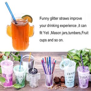 Dakoufish 11 Inch Reusable Tritan Plastic Straws, Replacement Glitter Sparkle Drinking Straws for 24 oz-40 oz Mason Jars/Tumblers,Dishwasher safe,Set of 12 with Cleaning Brush(6color,11inch)