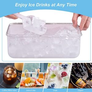 Burfocus Ice Cube Tray with Lid and Bin, Ice Trays Ice Maker for Freezer with Container Silicone Ice Cube Tray Mold Easy Release BPA Free Large Ice Cube Maker for Whiskey,Cocktail