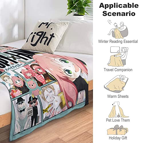 Anime ANYA Family Plush Splicing Blanket Flannel Fleece Warm Soft Throw Blanket for Couch Sofa Bed Living Room 60 X 50 in