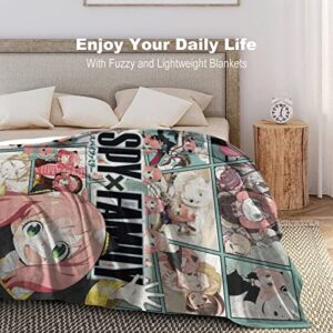 Anime ANYA Family Plush Splicing Blanket Flannel Fleece Warm Soft Throw Blanket for Couch Sofa Bed Living Room 60 X 50 in