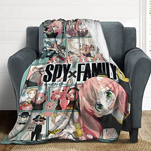 Anime ANYA Family Plush Splicing Blanket Flannel Fleece Warm Soft Throw Blanket for Couch Sofa Bed Living Room 60 X 50 in