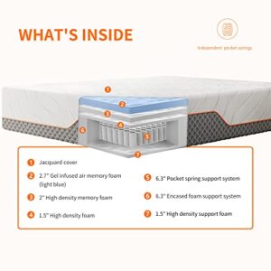 ESHINE 14 Inch Memory Foam Hybrid Mattress - 319 Independent Pocket Innersprings - Mattress in a Box - Edge Support - Medium Firm Mattress, Twin XL