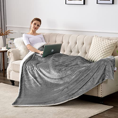 SOCHOW Sherpa Fleece Throw Blanket, Double-Sided Super Soft Luxurious Plush Blanket Throw Size, Grey