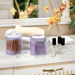 Purple Glitter Qtip Holder Dispenser Girly Bling Bathroom Canister Storage Organization 4 Pack Clear Plastic Apothecary Jars with Lids Vanity Makeup Organizer For Cotton Swab Ball Floss