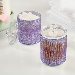 Purple Glitter Qtip Holder Dispenser Girly Bling Bathroom Canister Storage Organization 4 Pack Clear Plastic Apothecary Jars with Lids Vanity Makeup Organizer For Cotton Swab Ball Floss