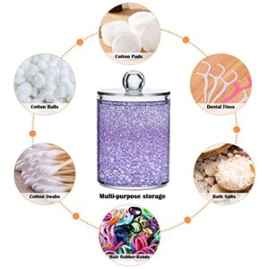 Purple Glitter Qtip Holder Dispenser Girly Bling Bathroom Canister Storage Organization 4 Pack Clear Plastic Apothecary Jars with Lids Vanity Makeup Organizer For Cotton Swab Ball Floss