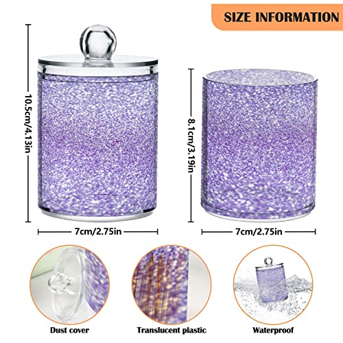 Purple Glitter Qtip Holder Dispenser Girly Bling Bathroom Canister Storage Organization 4 Pack Clear Plastic Apothecary Jars with Lids Vanity Makeup Organizer For Cotton Swab Ball Floss