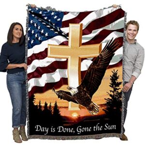 Pure Country Weavers Day is Done Gone The Sun Blanket Cross Eagle Flag - Sympathy Bereavement Gift Tapestry Throw Woven from Cotton - Made in The USA (72x54)