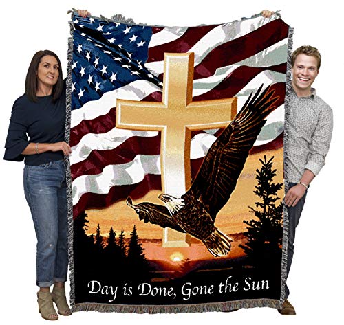 Pure Country Weavers Day is Done Gone The Sun Blanket Cross Eagle Flag - Sympathy Bereavement Gift Tapestry Throw Woven from Cotton - Made in The USA (72x54)