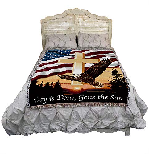 Pure Country Weavers Day is Done Gone The Sun Blanket Cross Eagle Flag - Sympathy Bereavement Gift Tapestry Throw Woven from Cotton - Made in The USA (72x54)