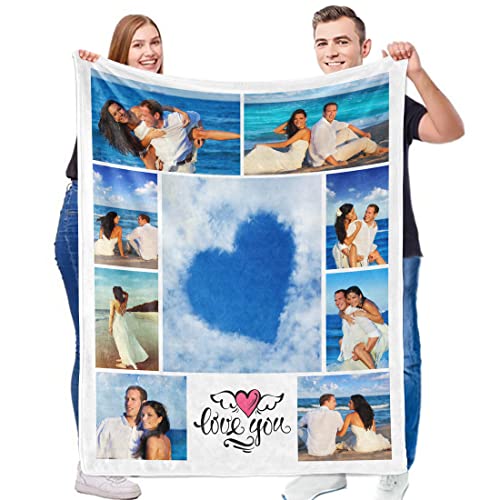 Yolanda Custom Blanket, Personalized Photo Blanket Collage Customized Blanket with Picture and Text Cozy Tapestry Customized for Couples Custom Anniversary Present Valentines Day(48X32inch, 9P)