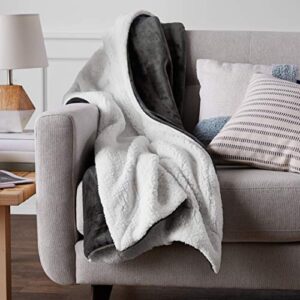 amazon basics ultra-soft micromink sherpa blanket - full/queen, charcoa