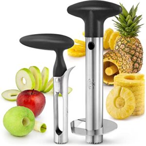 zulay kitchen pineapple and apple corer combo - stainless steel pineapple corer and slicer tool - ergonomic apple corer tool and pineapple cutter for easy core removal